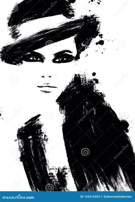 Illustration De Mode Noire Et Blanche Croquis De Mode Femme De Peinture Abstraite Fond De Mode