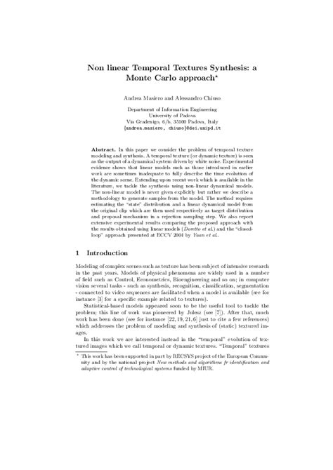 Pdf Non Linear Temporal Textures Synthesis A Monte Carlo Approach