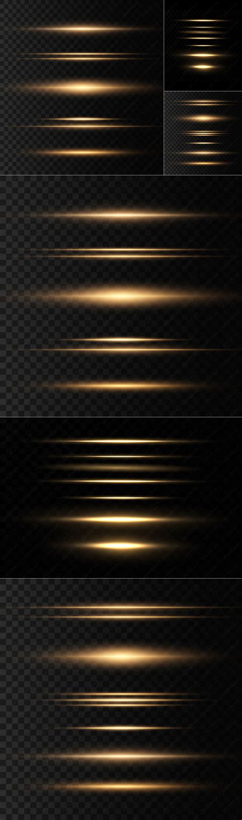 3款金色水平镜头光斑耀斑光束矢量金色光晕素材 Vol 02