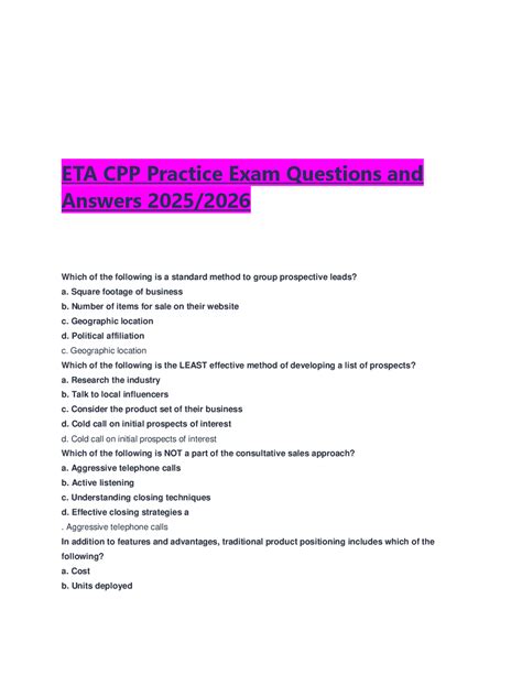 Eta Cpp Practice Exam Questions And Answers 20252026 Exams Business