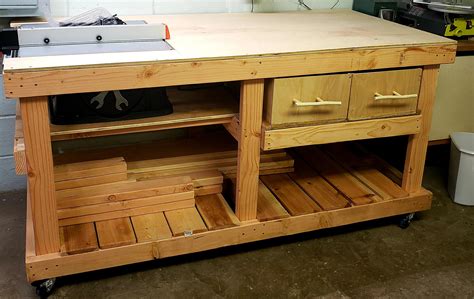 Table Saw Workbench With Lumber Storage And 2 Storage Drawers Also