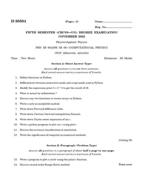 computational physics 2022 november 2019 admission onwards pdf