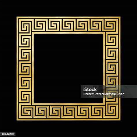 그리스어 패턴 사각 프레임 황금 미 더 패턴입니다 반복 되는 모티프로 형상화 된 연속 선으로 만들어진 장식 테두리 메 안드로스 그리스어 프 렛 또는 그리스어 키입니다 그릭