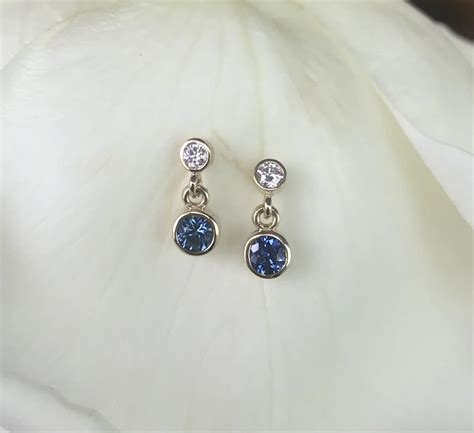 Dainty Bezel Yogo Sapphire And Lab Diamond Earrings — Rogers And Co Fine