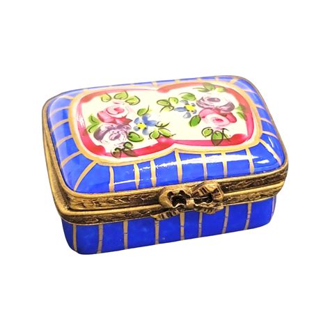 Exquisite Blue Rectangle Pill Box French Porcelain Luxurious Design