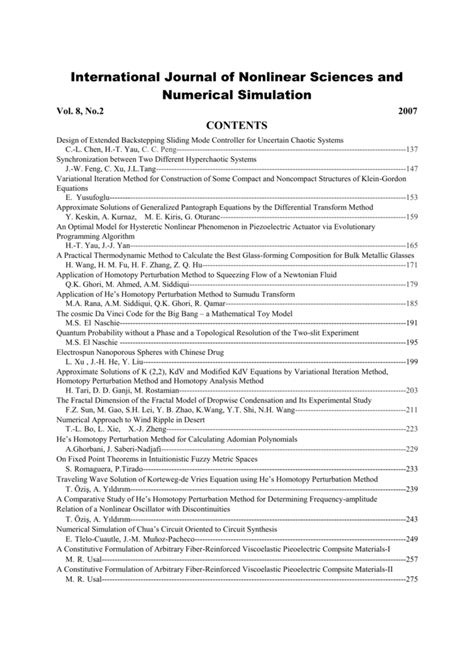 No 2 Vol 8 2007 International Journal Of Nonlinear Sciences And