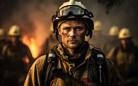 Premium Ai Image Fighting Fire Fireman In Flames