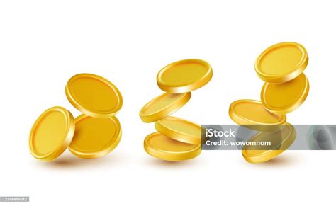 흰색 배경에 고립 된 금화의 다른 더미 집합의 벡터 그림 다른 가을 샤인 금화 스택 도박 및 카지노 지불 및 투자에 대한 게임 머니 현금 기호의 3d 현실적인 스타일 디자인