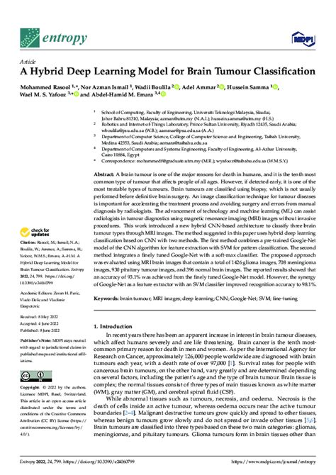 Pdf Hybrid Cnn Model For Brain Tumour Classification Via Mri