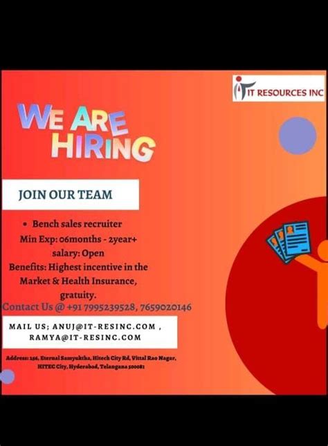 Ramya Sree On Linkedin Hiring Jobopening Benefits Opportunity Job Recruiters Sales