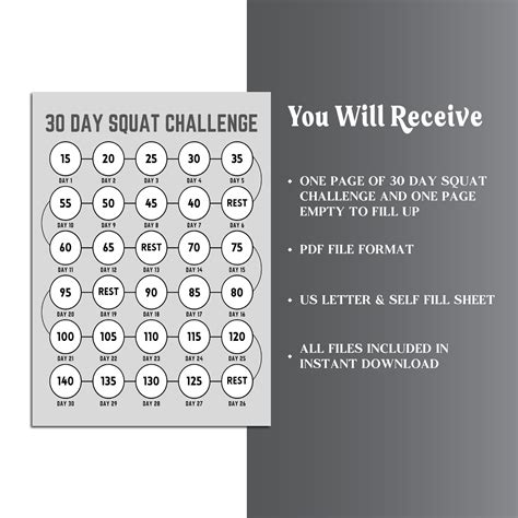 30 Day Squat Challenge Printable Squat Tracker Core Fitness Squat