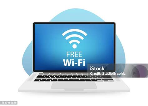 노트북 화면의 무료 Wifi 영역 아이콘 무료 와이파이는 여기에 사인 컨셉입니다 인터넷에서 무선 연결 및 공유 네트워크 디지털
