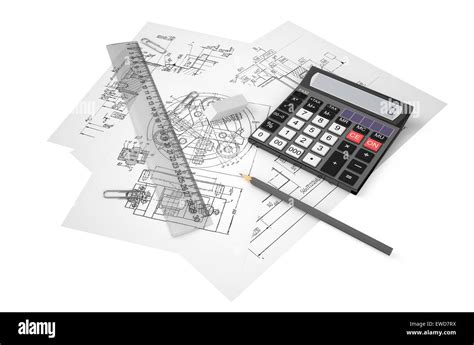 Drafting Calculation And Construction Concept Isolated On White Background Stock Photo Alamy