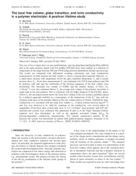 Pdf The Local Free Volume Glass Transition And Ionic Conductivity