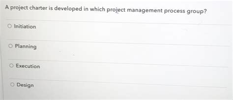 Solved A Project Charter Is Developed In Which Project