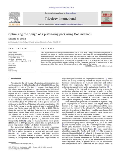 optimising the design of a piston ring pack using doe methods