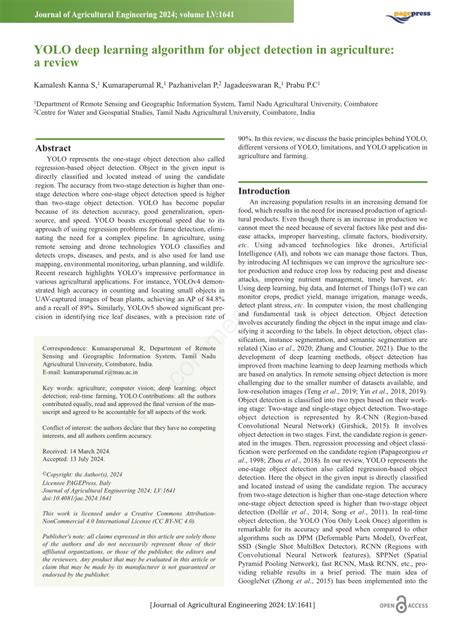 Pdf Yolo Deep Learning Algorithm For Object Detection In Agriculture