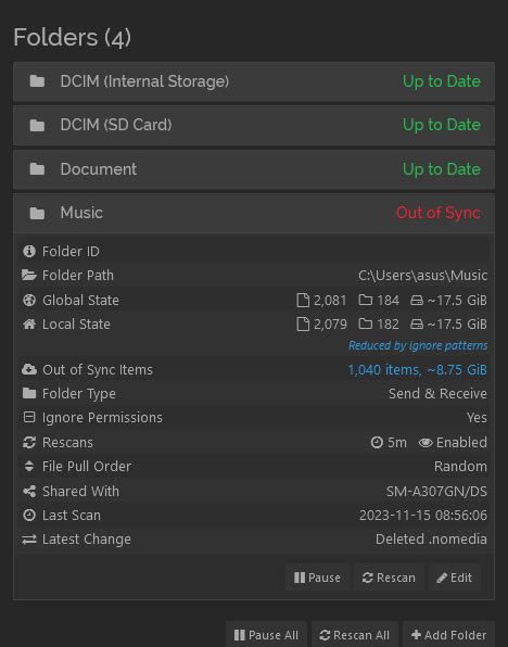 Out Of Sync On Remote Device All Items Support Syncthing Community Forum