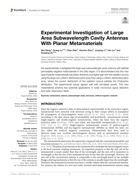 Pdf Experimental Investigation Of Large Area Subwavelength Cavity