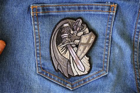 Crusader Knight Patch With Sword Drawn Gray Blue And Red Color Options Sew On Or Iron On For Crusader Knight Patch With Sword Drawn Gray Blue And Red Color Options Sew On Or Iron On For
