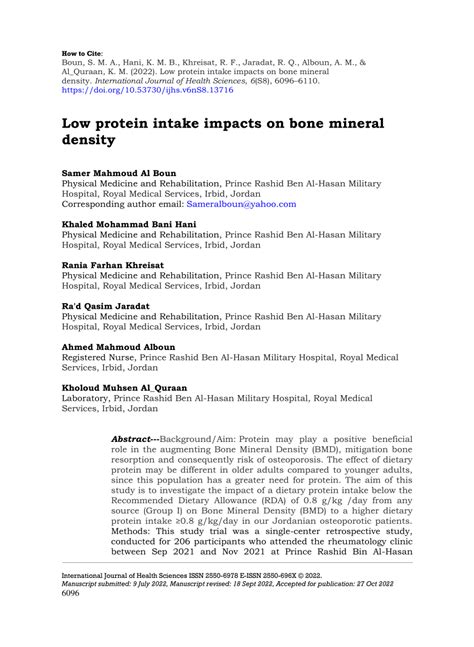 Pdf Low Protein Intake Impacts On Bone Mineral Density
