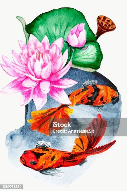 언덕 호수 소나무 곤충 고야 생선 대나무 태양 아이타가 있는 수채화 풍경은 빈티지 수채화 배경에 일본의 전통 스미e 스타일로