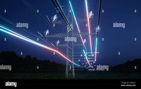 Visualization Of Fast Moving Energy Travelling Through Power Pole Wires Over Night Sky Ar Data