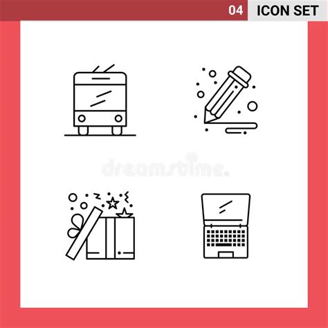 Pack Of 4 Modern Filledline Flat Colors Signs And Symbols For Web Print Media Such As Bus