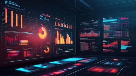 A Futuristic Data Visualization Room Displaying Various Graphs And