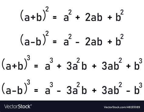 Formulas For Second And Third Powers Of Binomials Vector Image