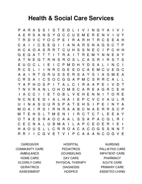 Health And Social Care Services Word Search