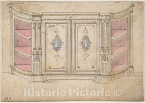 Art Print British 19th Century Cabinet Design With Doors Adorned