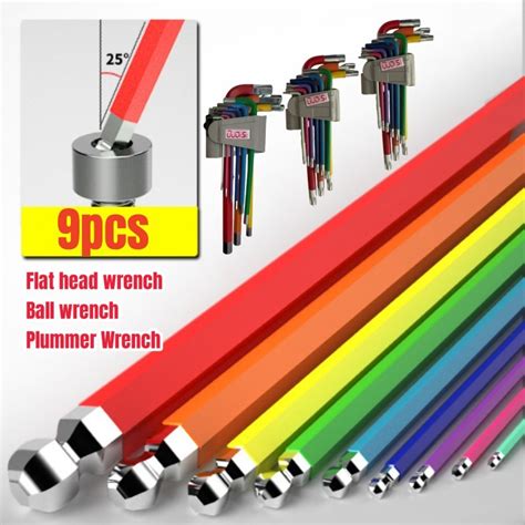 9pcs Color Coded Ball End Extended Hex Allen Key L Wrench Set Torque Long Metric With Sleeve