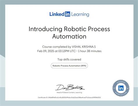 Just Completed The Introducing Robotic Process Automation Rpa Course Vishal Krishna S