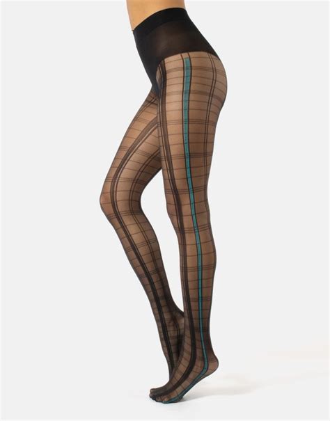 Sheer Tights Tartan Pattern With Recycled Yarn