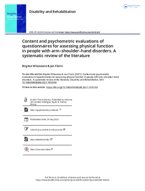 Pdf Content And Psychometric Evaluations Of Questionnaires For Assessing Physical Function In
