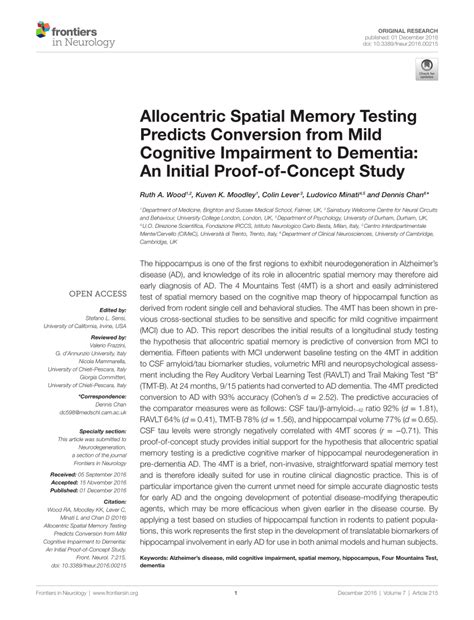 Pdf Allocentric Spatial Memory Testing Predicts Conversion From Mild