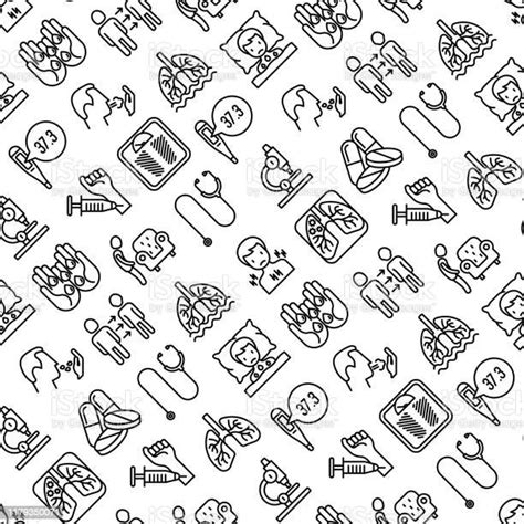 얇은 선 아이콘결핵 원활한 패턴 폐감염 엑스레이 이미지 마른 기침 가슴과 어깨의 통증 Mantoux 테스트 체중 감소 현대 벡터 그림입니다 X 레이에 대한 스톡 벡터 아트