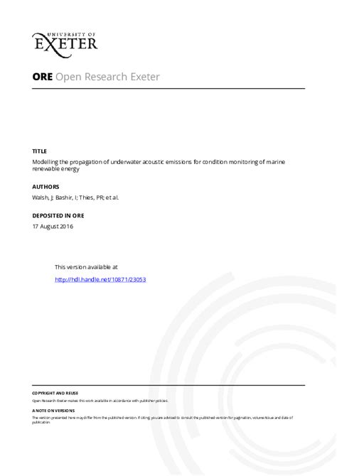 Pdf Modelling The Propagation Of Underwater Acoustic Emissions For Condition Monitoring Of