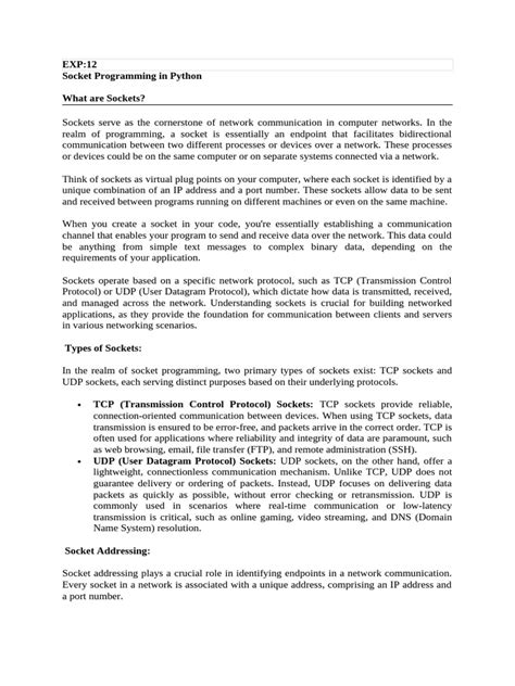 Socket Pdf Network Socket Port Computer Networking