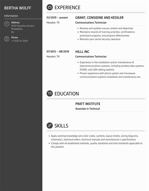 Communications Technician Resume Samples Velvet Jobs