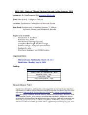 COSC 3380 Database Systems MW Pdf COSC 3380 Design Of File And Database Systems Spring