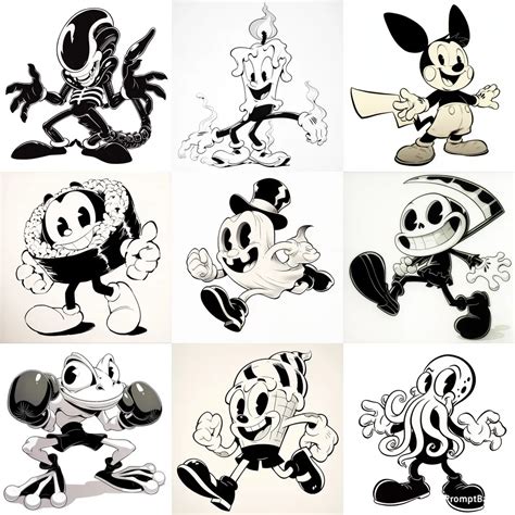 Black And White Rubber Hose Characters Midjourney Prompt Promptbase