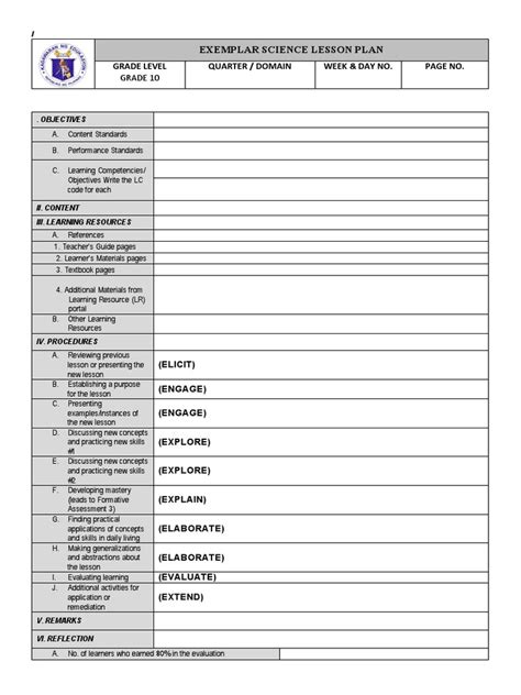 Lesson Exemplar Template Pdf Lesson Plan Learning