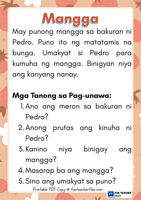 Filipino Reading Materials With Comprehension Questions Set 12 Fun