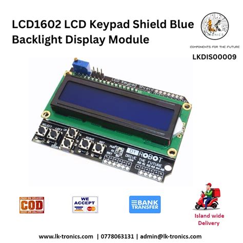 Lcd1602 Lcd Keypad Shield Blue Backlight Display Module Lk Tronics