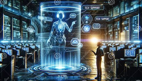 Futuristic Interface with Holographic AI Assistant in High-tech Workspace Stock Image - Image of ...