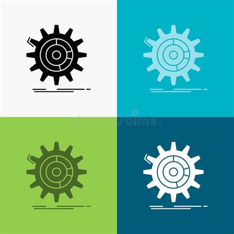 Setting Data Management Process Progress Icon Over Various Background Glyph Style Design