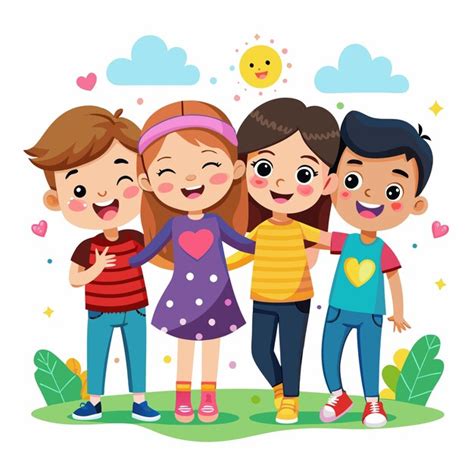 Feliz Día De La Amistad Caracteres De Dibujos Animados Vector