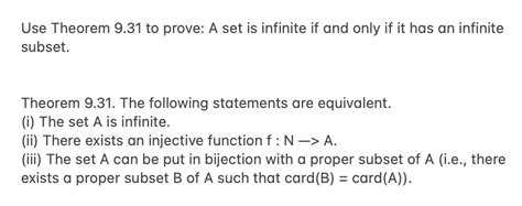 solved use theorem 9 31 ﻿to prove a set is infinite if and